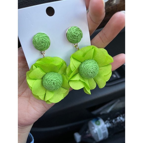 Jewelry | Light Green Flower Earring Lime Petal Earrings Bright Green ...